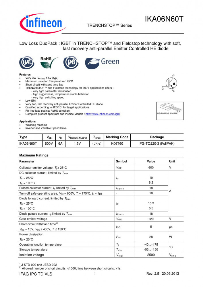 IKA06N60T datasheet page 1