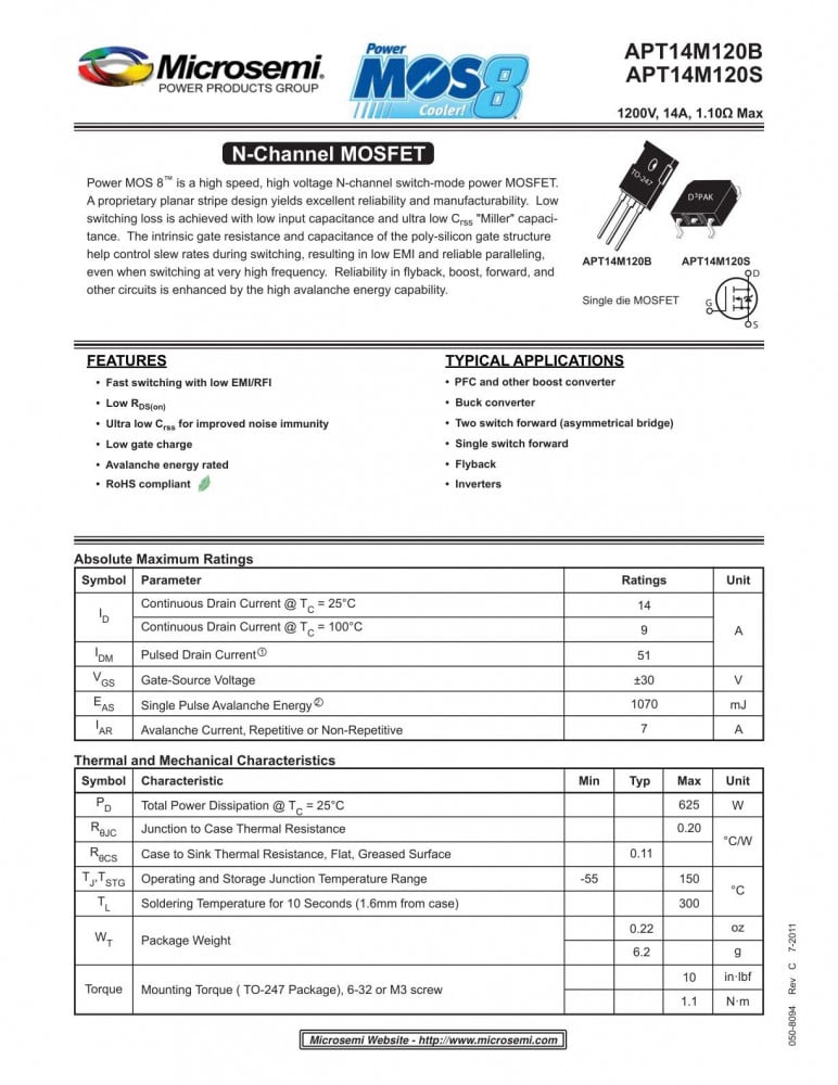 APT14M120B datasheet page 1