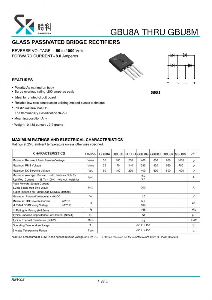 GBU8M datasheet page 1