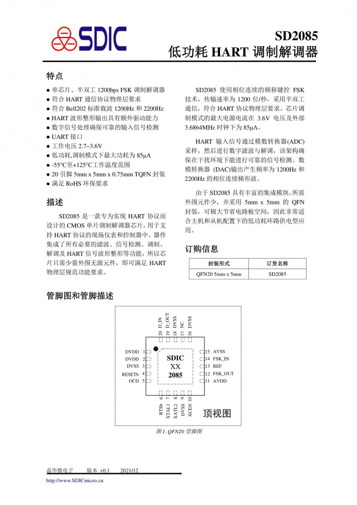 SD2085 datasheet page 1