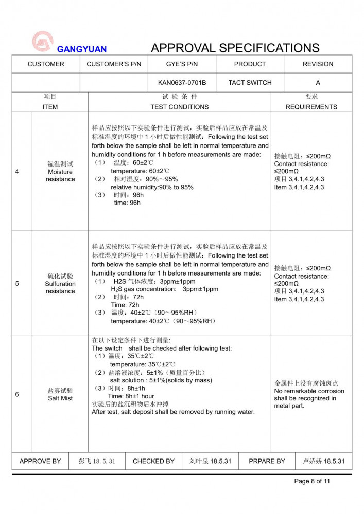 KAN0637-0701B approval specification page 8