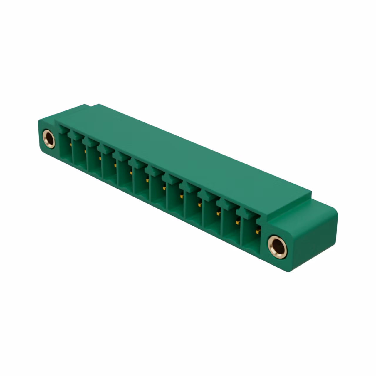 3.50mm Pitch Eurostyle Right-Angle PCB Header, with Threaded Retention Inserts, Green Housing, Gold (Au) Plated, 12 Circuits for sale