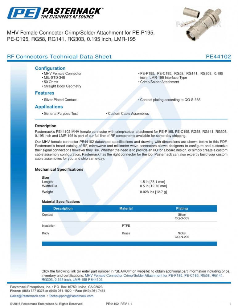 PE44102 technical document page 1
