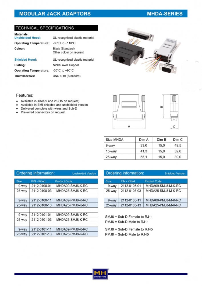 MH CONNECTORS MHDA product documentation preview