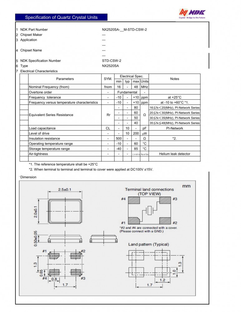 NDK NX2520SA technical document preview