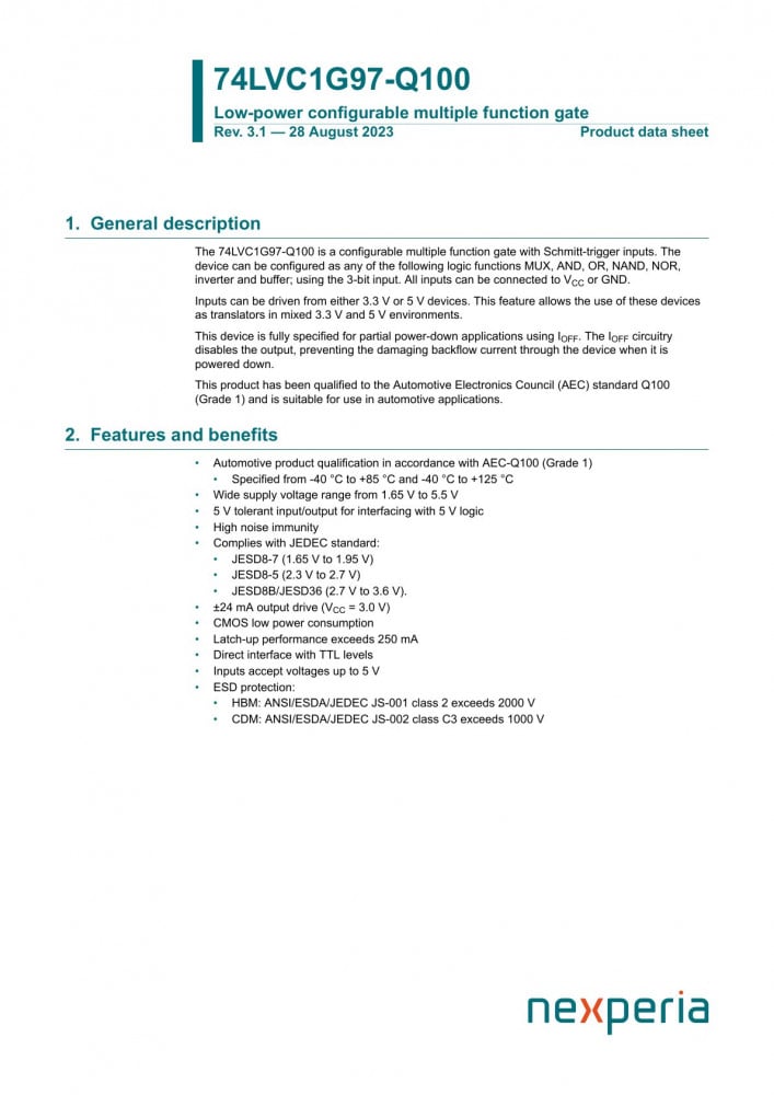 74LVC1G97GW-Q100 datasheet page 1