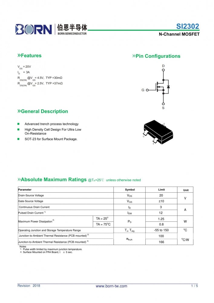 SI2302 datasheet page 1
