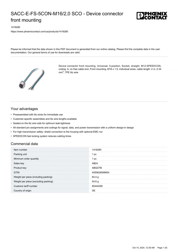 Phoenix Contact 1416280 technical document page 1