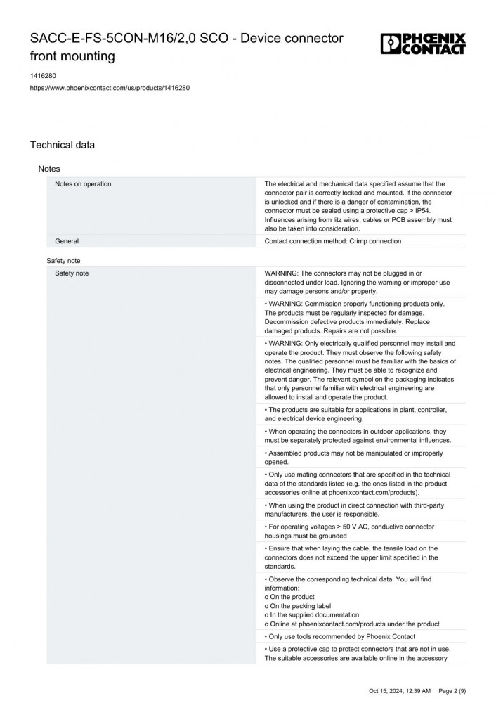 Phoenix Contact 1416280 technical document page 2