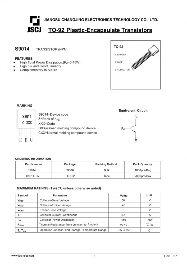 S9014-TA datasheet page 1