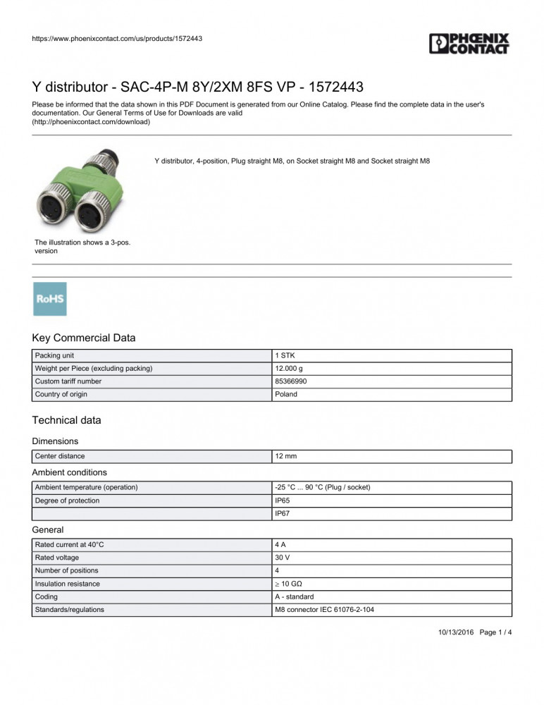 Phoenix Contact 1572443 product documentation page 1