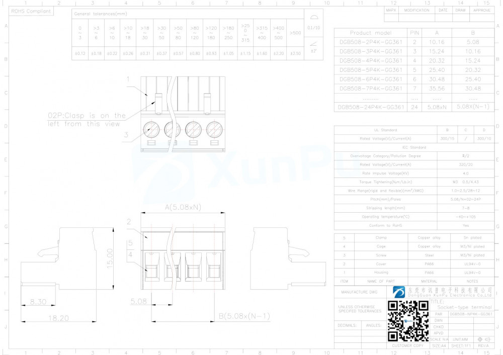 XUNPU DGB508 series technical drawing