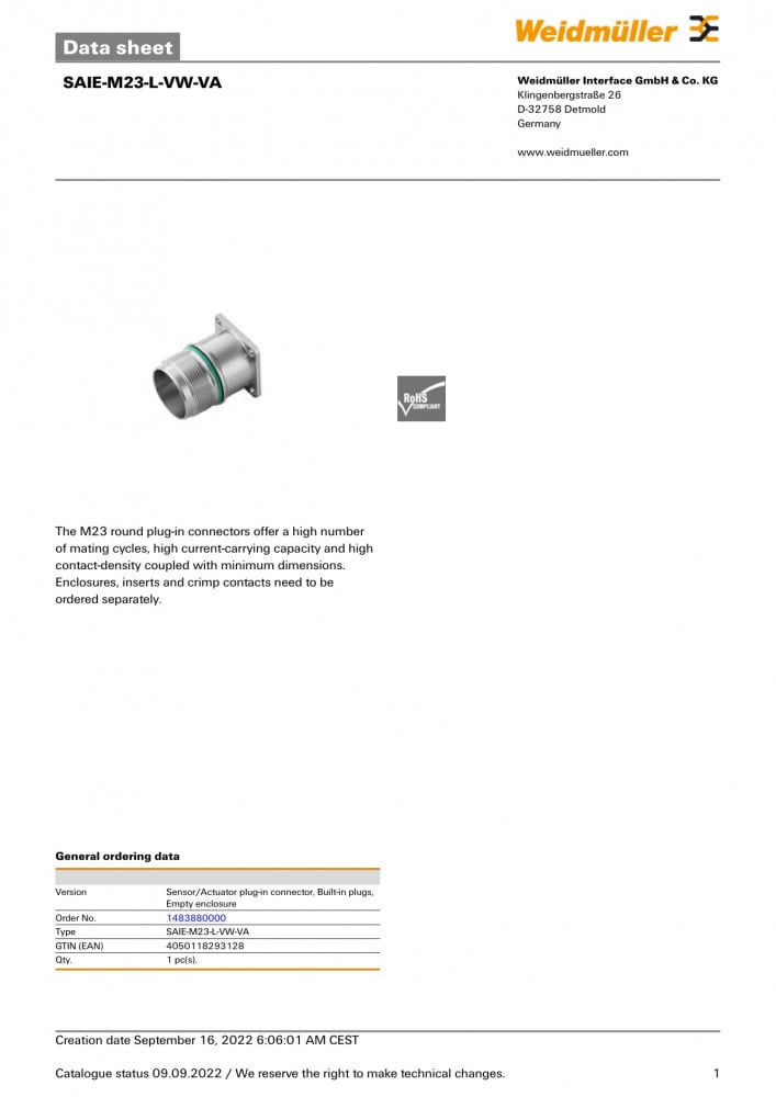WEIDMULLER 1483880000 technical document page 1