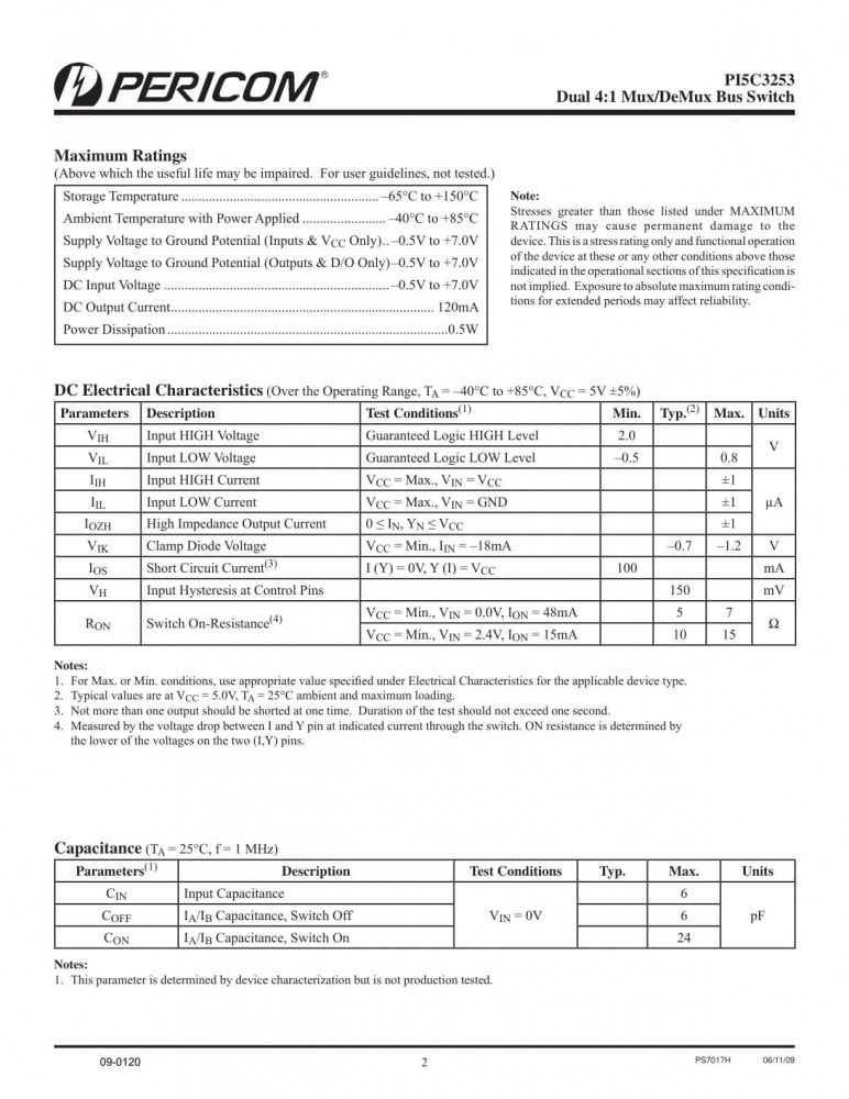 PI5C3253QEX datasheet page 2