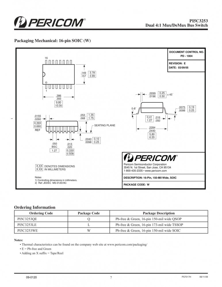 PI5C3253QEX datasheet page 7
