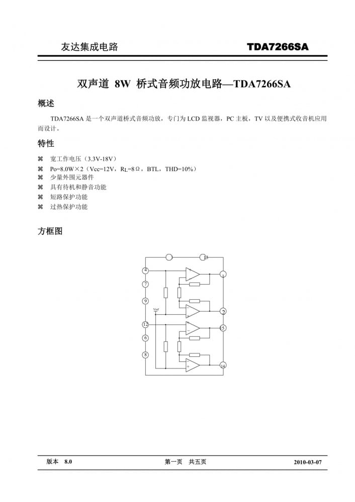 TDA7266SA datasheet page 1