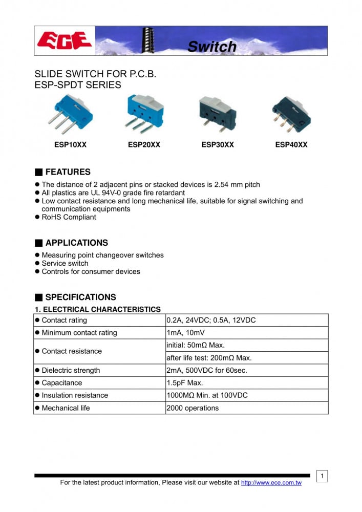 ECE ESP series datasheet page 1