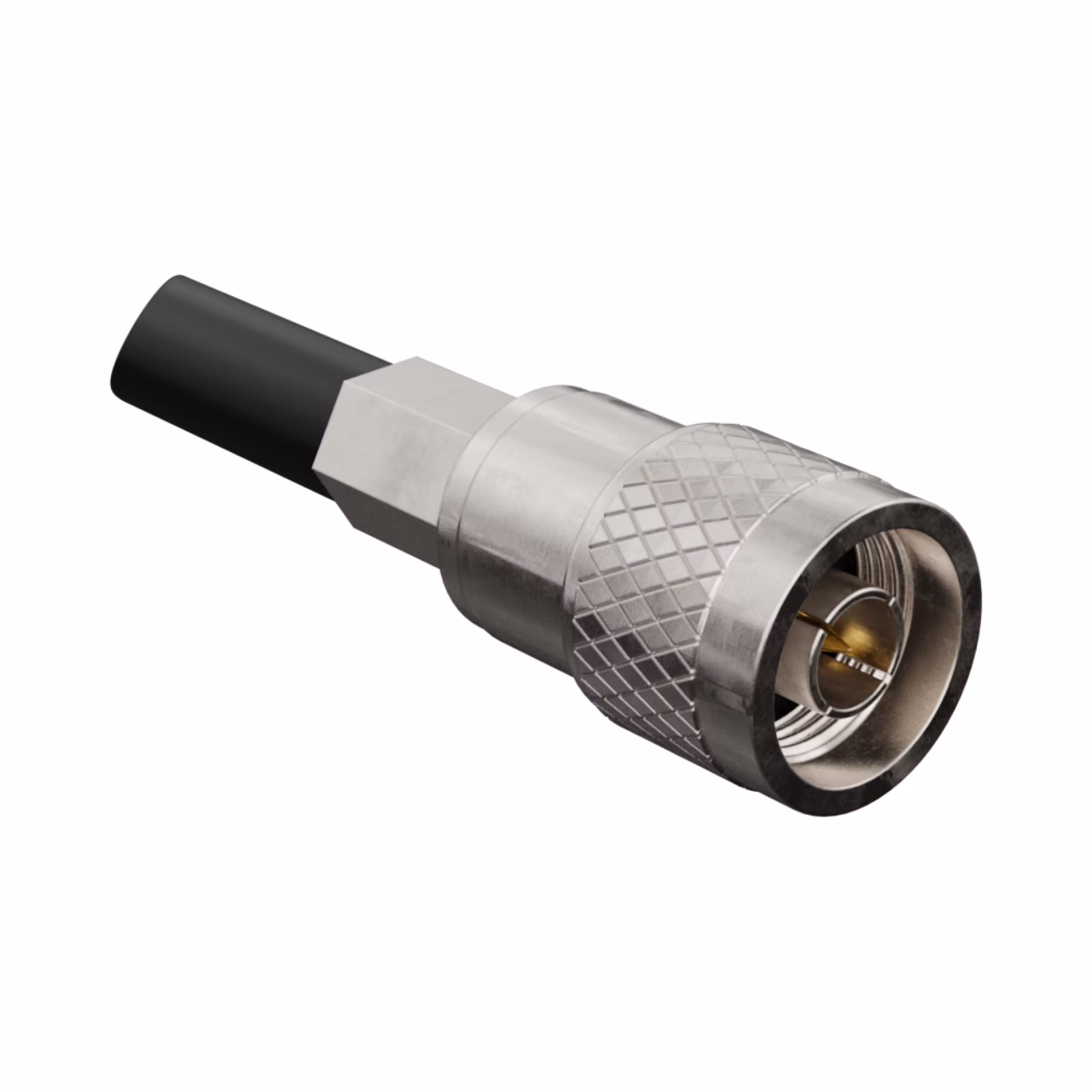 N Plug, Straight, Crimp, LMR-400 Cable, Brass Body, Nickel (Ni) Plated, 50 Ohms for sale
