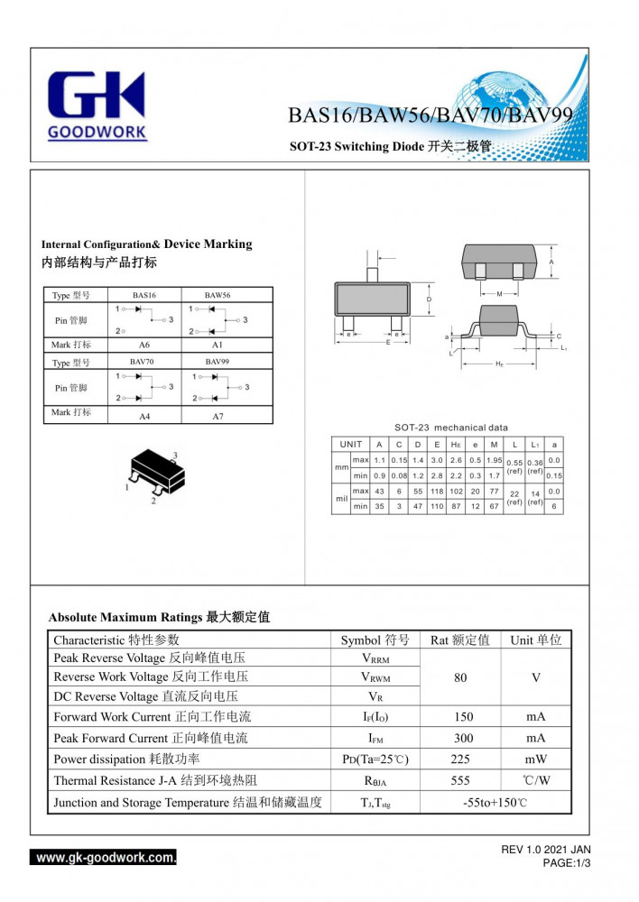 BAW56 datasheet page 1