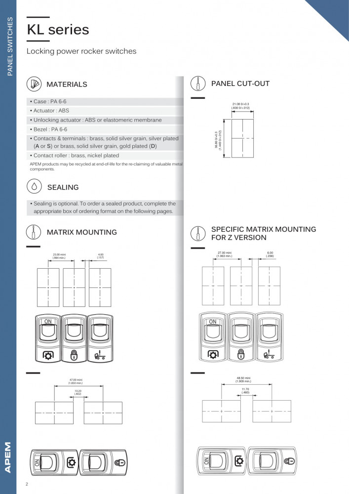 APEM KL series datasheet page 2