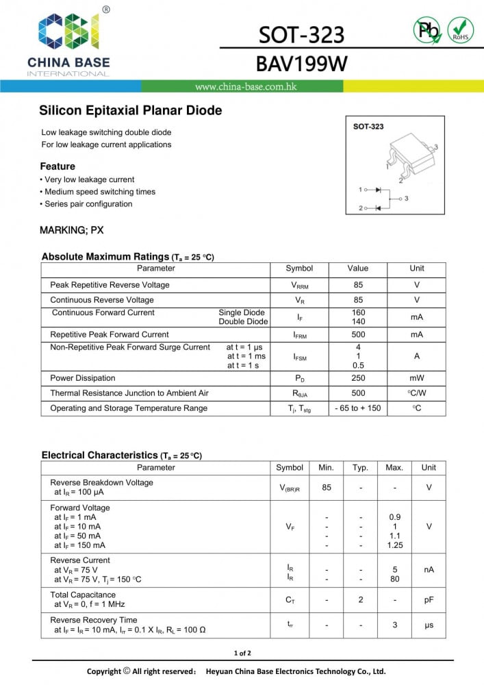 CBI BAV199W datasheet page 1