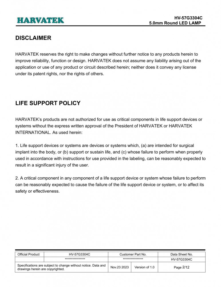 HV-57G3304C datasheet page 2
