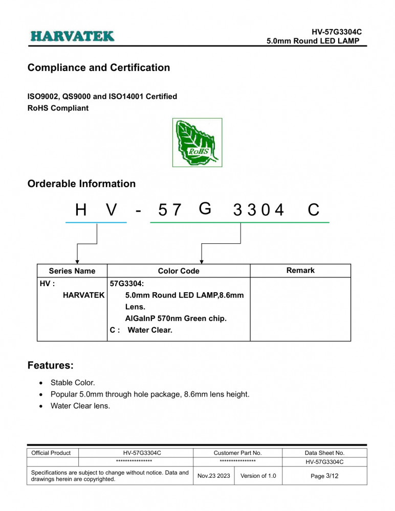 HV-57G3304C datasheet page 3