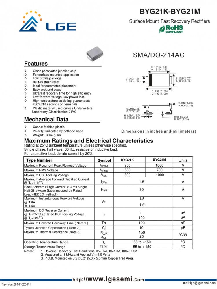 BYG21K datasheet page 1