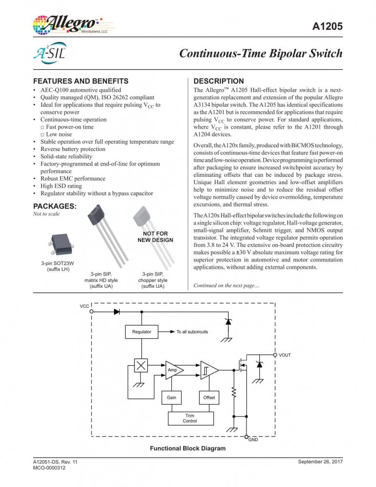 A1205 datasheet page 1