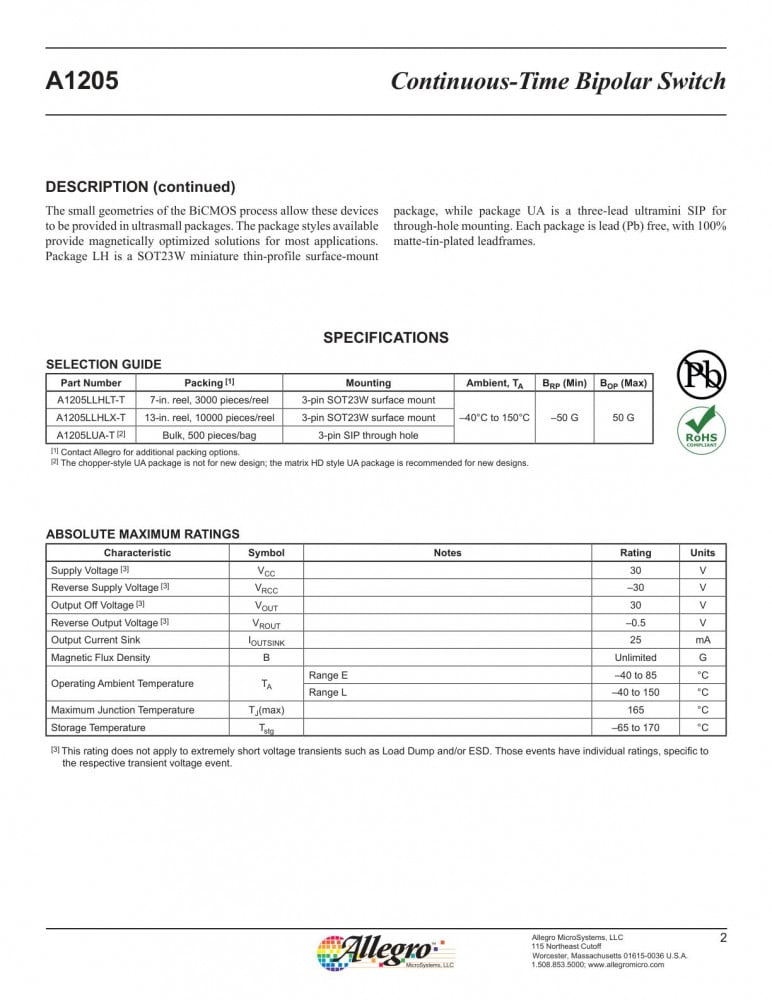 A1205 datasheet page 2