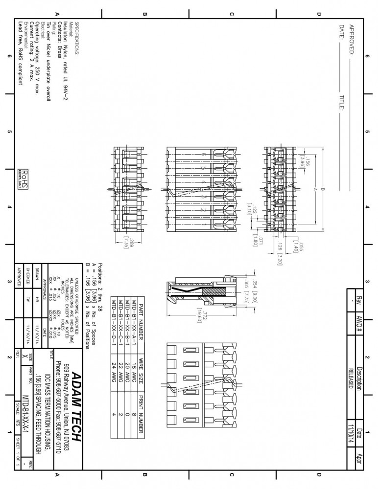 ADAM TECH MTD-B1 series IDC housing product drawing