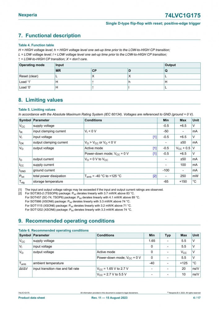74LVC1G175GW datasheet page 4
