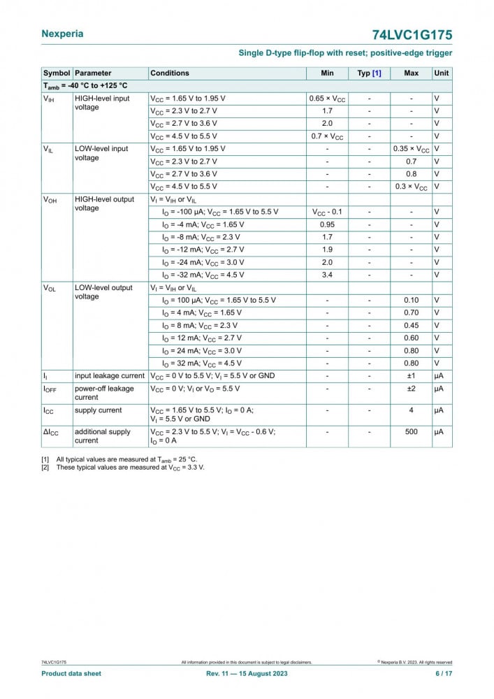 74LVC1G175GW datasheet page 6