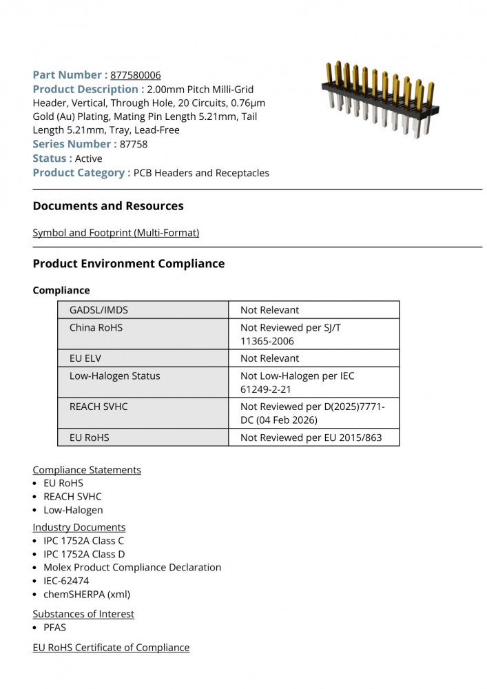 MOLEX 877580006 technical document, page 1