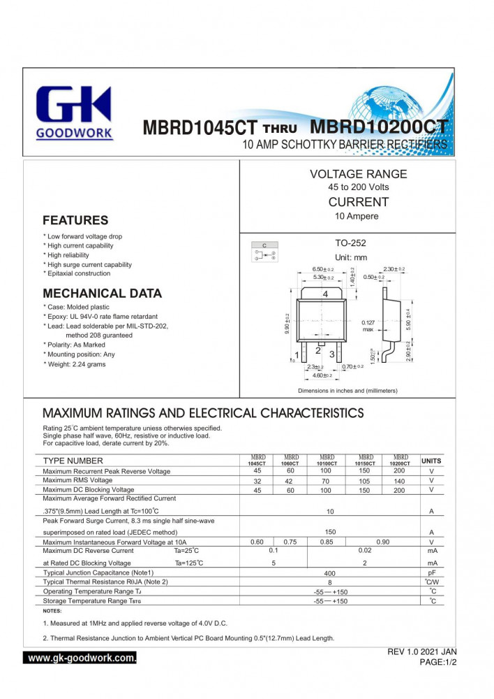 MBRD1060CT datasheet page 1