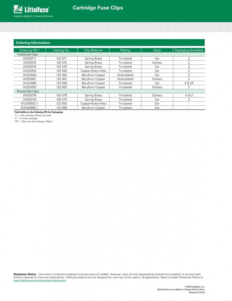 Littelfuse 102 and 122 Series fuse clip documentation page 2