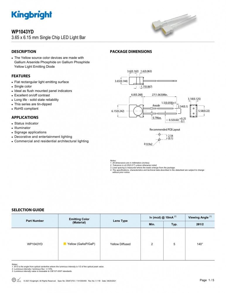 WP1043YD datasheet page 1