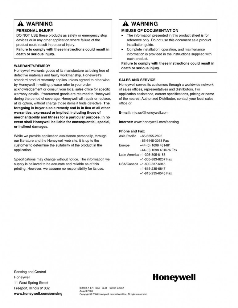 Honeywell 500 Series document page 7