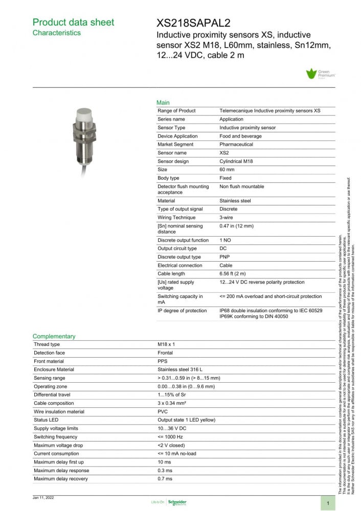 XS218SAPAL2 technical document page 1