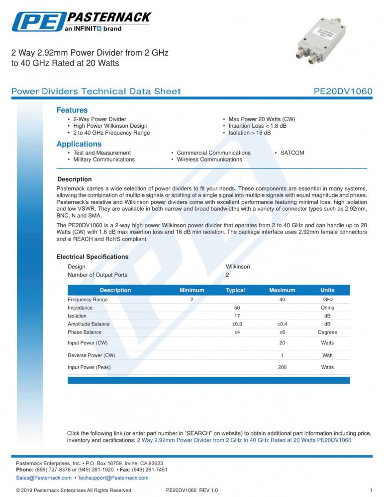 PE20DV1060 datasheet page 1