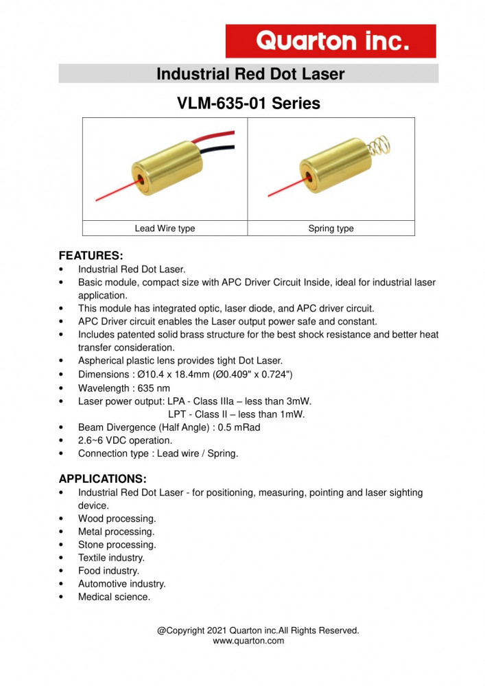 VLM-635-01 series technical document, page 1