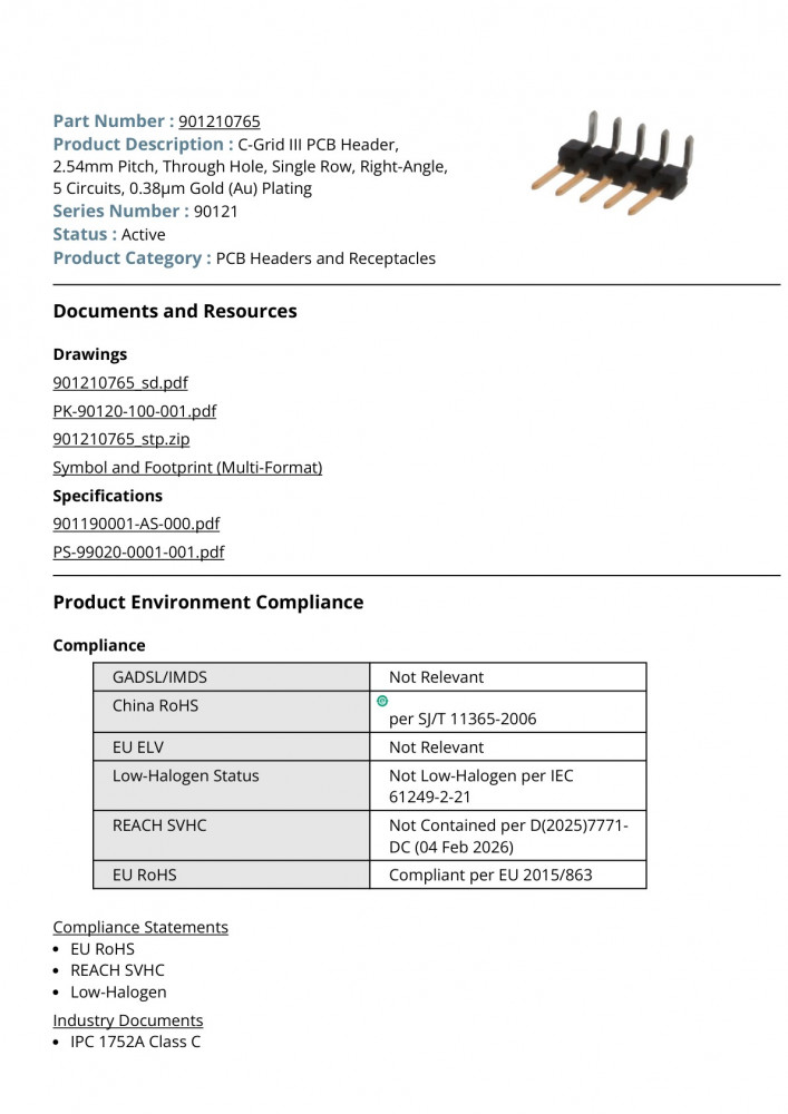 MOLEX 901210765 technical document page 1