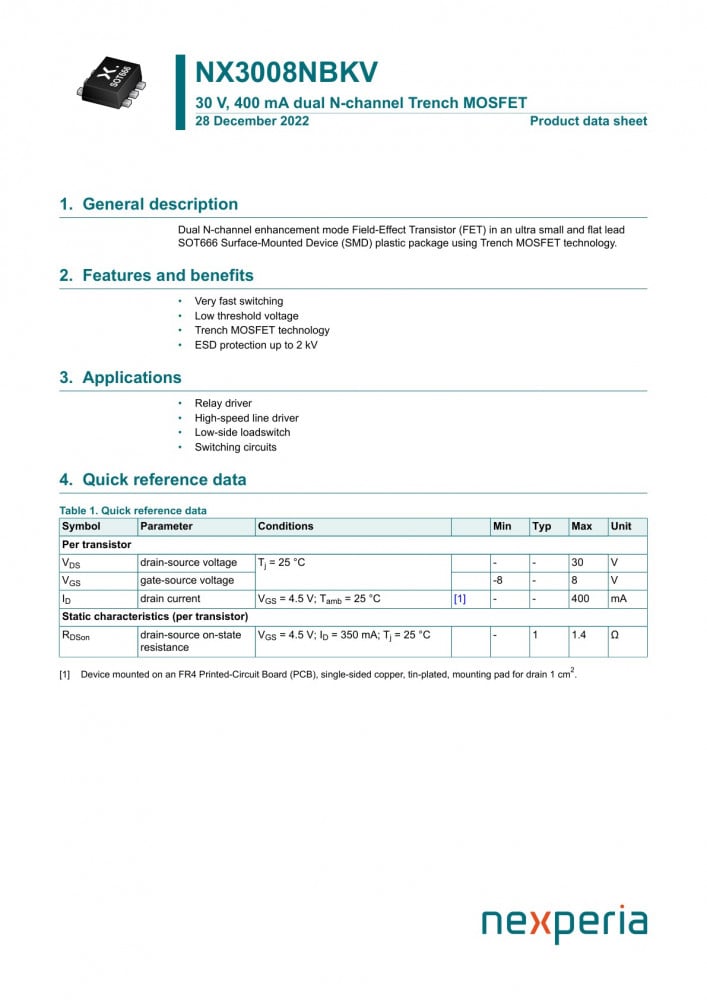 NX3008NBKV datasheet page 1
