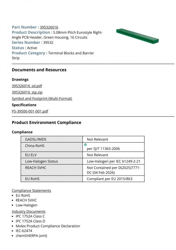 MOLEX 395326016 technical document preview, page 1
