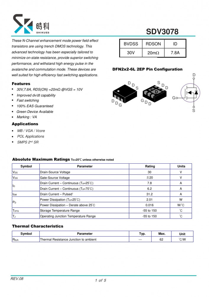 SDV3078 datasheet page 1