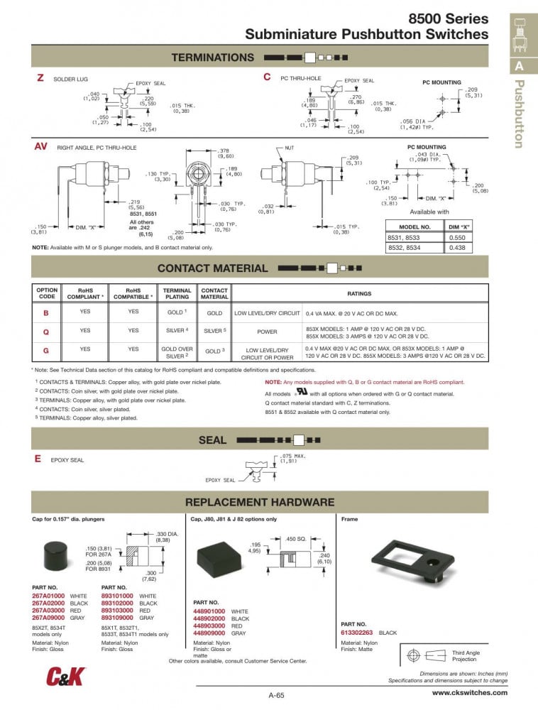 C&K 8500 Series documentation page 4
