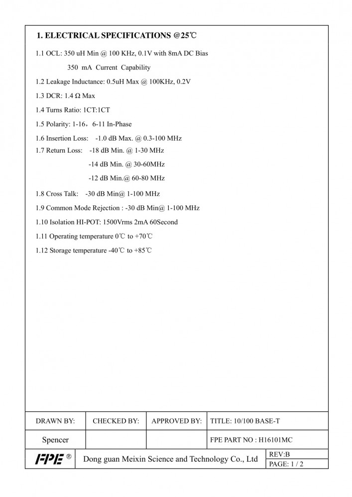 FPE H16101MC datasheet page 1