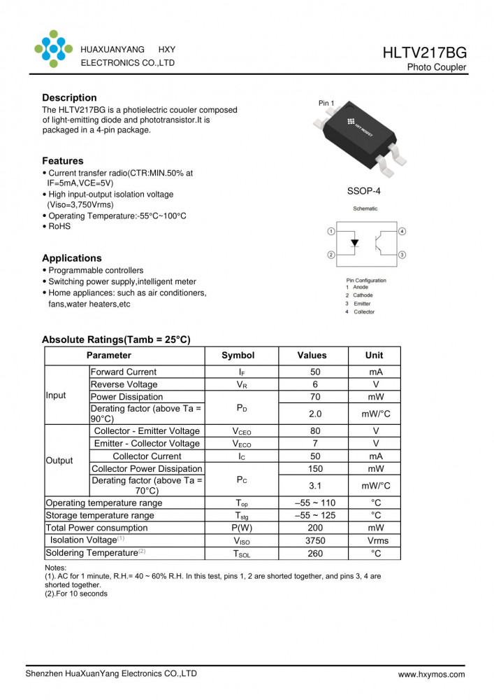 HLTV217BG datasheet page 1