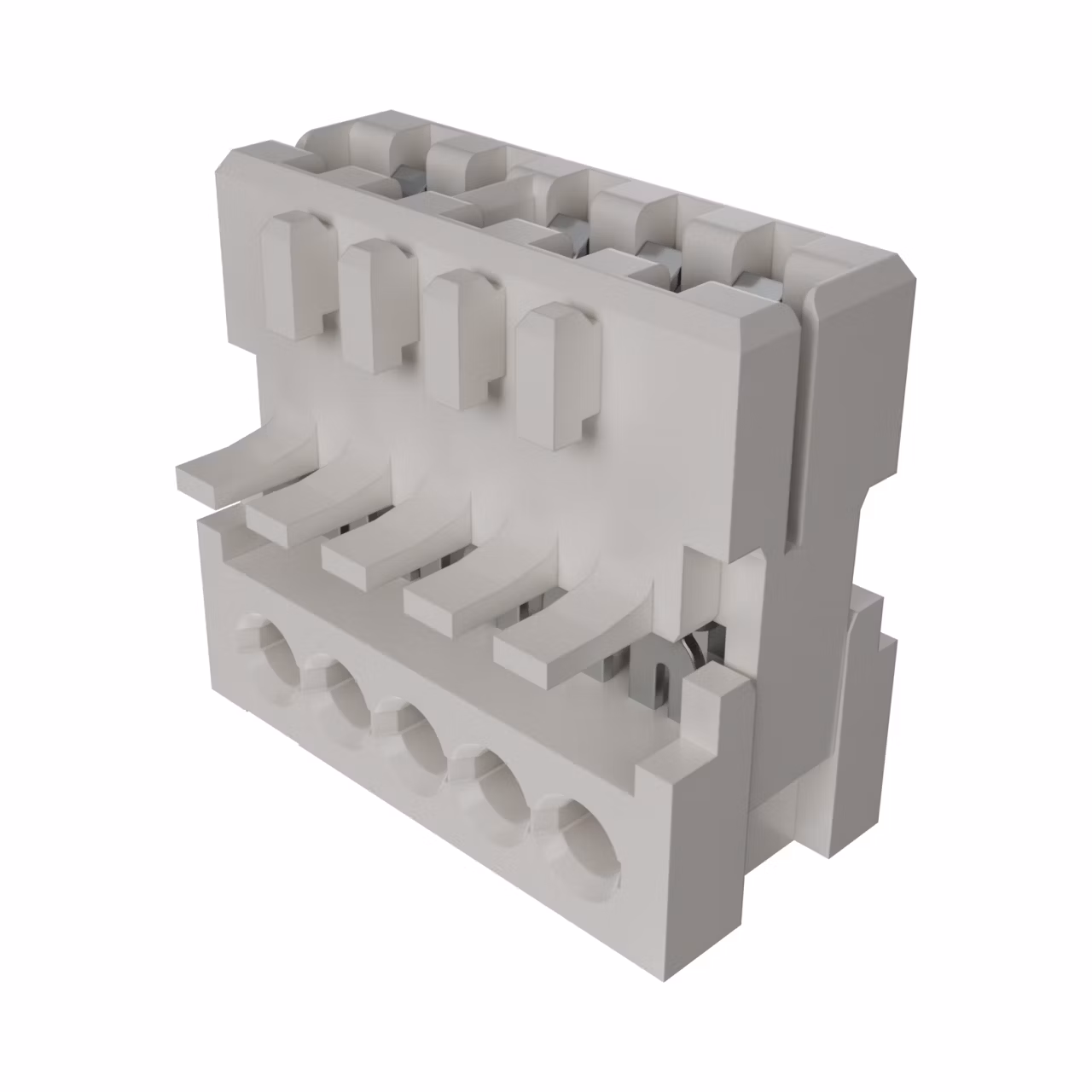 Appli-Mate RAST 2.5 IDT Housing, 2.50mm Pitch, Female, 5 Circuits, Beaded Terminal, Position Keys A & F Removed, Slotted Endwalls, Polarizing Rib Between Circuits 2 & 3 for sale