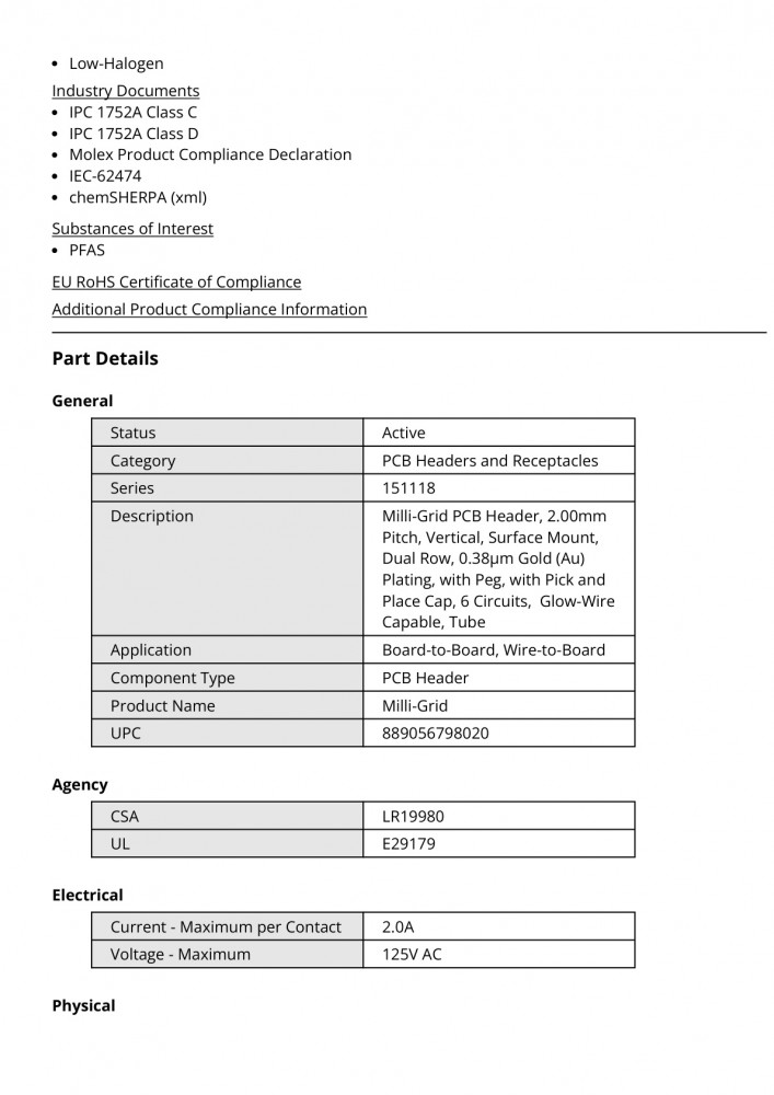 MOLEX product specification preview, page 2
